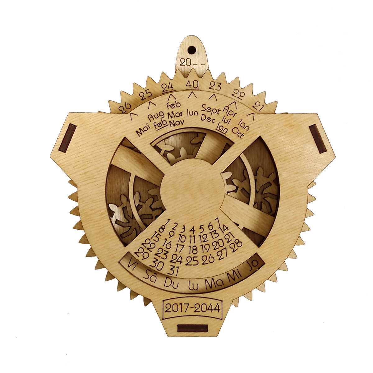 Executăm Calendar Perpetuu din Lemn, personalizat prin gravare laser.